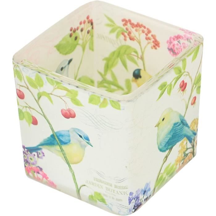 Cuge De Bougie En Verre Coupe D' Oiseaux Colorés Porte- Bougie Imprimé ...