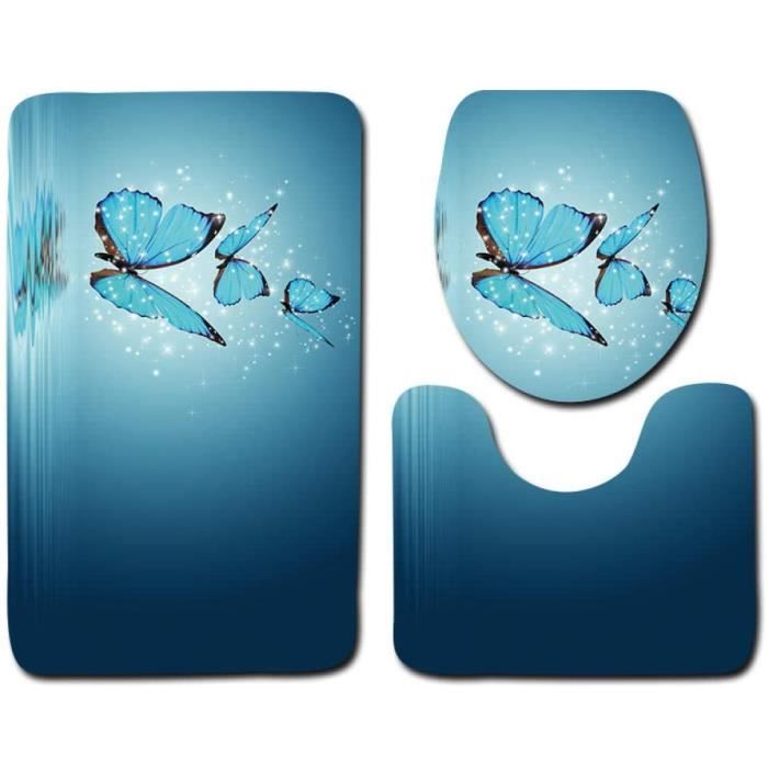 Lot de 3 tapis de salle de bain antidérapants Motif papillon Bleu[685 ...