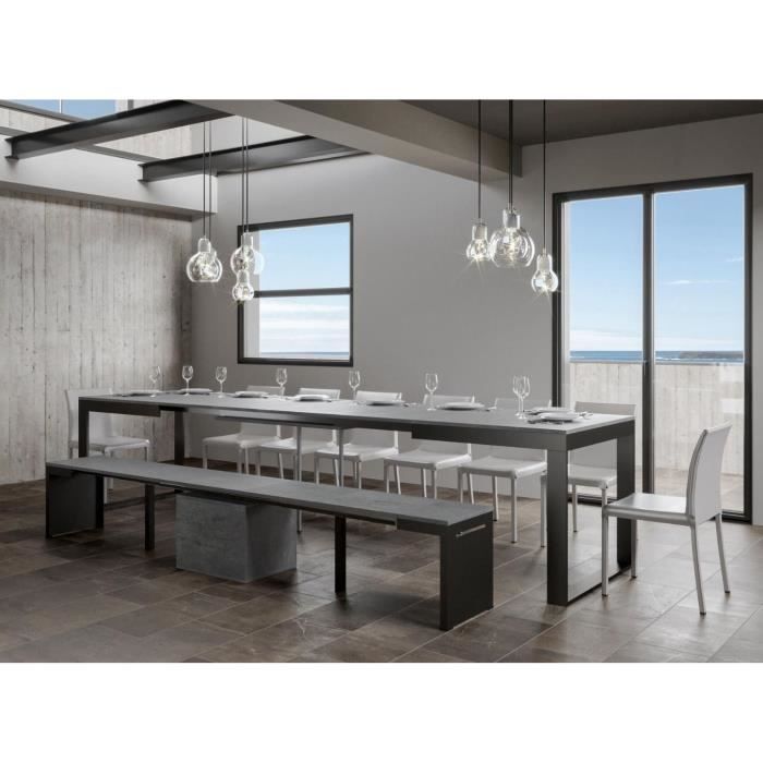Table moderne extensible 8 à 20 places L 180 à 440 cm gris béton avec ...