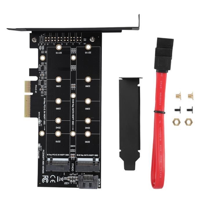 Carte de montage PCI-E Carte adaptateur PCI-E 4X à M.2 NVMe SSD NGFF B-key + M-key Expansion ...