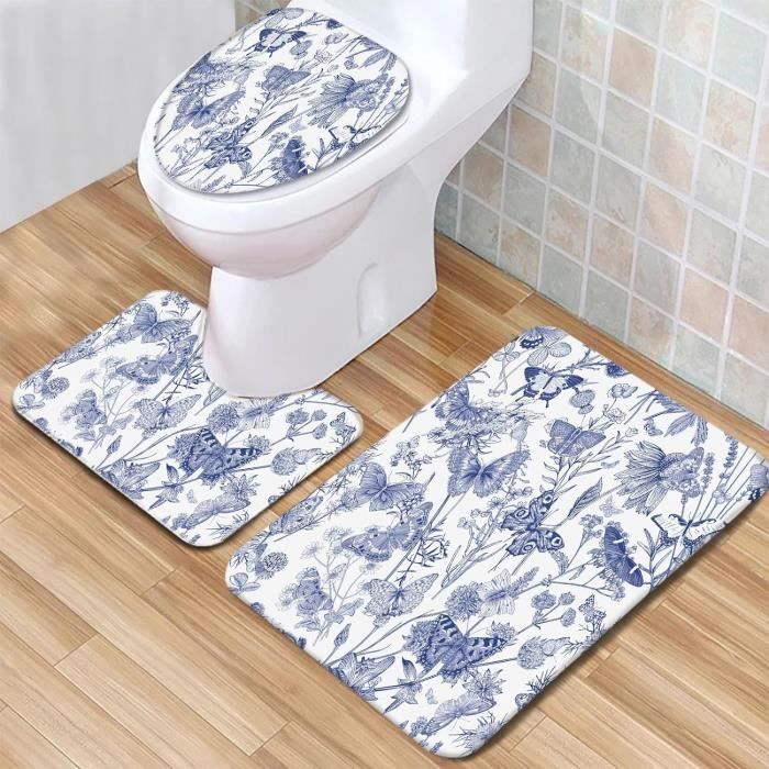 Tapis De Bain 3 Set Tableau Bleu Papillon Print Tapis Salle De Bain ...