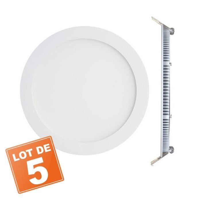 5 Spots Encastrables LED 18W Rond Extra-Plat - Blanc Chaud 4500K - Cdiscount Maison