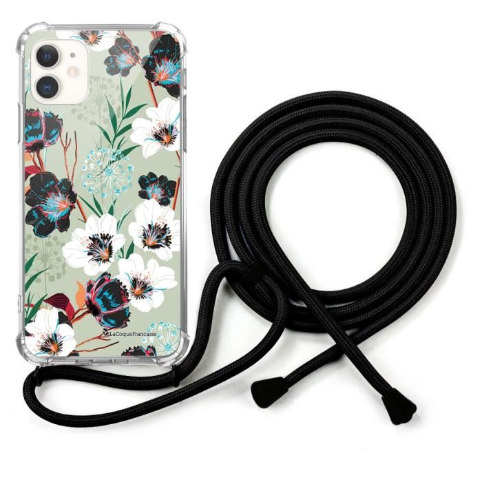 Coque cordon pour iPhone 12 Mini Dessin Fleurs vert d'eau La Coque ...