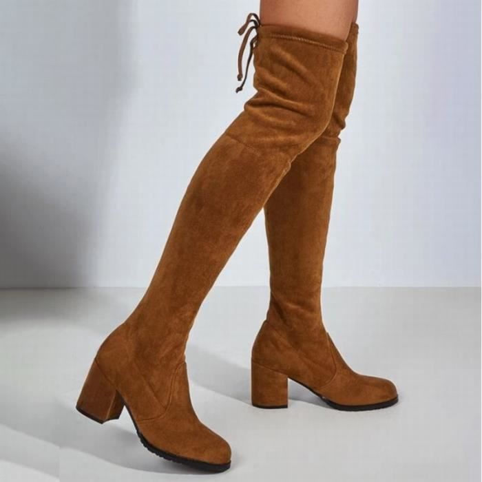 Bottes hautes femmes VITATA - Plateforme et bout rond - Marron ...