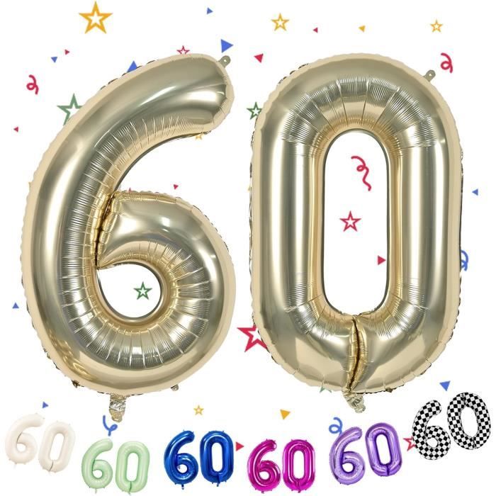 Doré Ballons Anniversaire 60 Ans, 40"(101Cm) Ballon 60 An, Ballon 60 Chiffre Anniversaire Geant ...