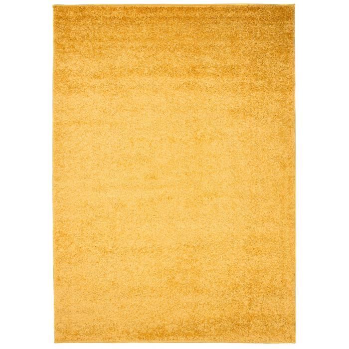 TAPISO Tapis Salon Shaggy Poils Longs DELHI Jaune Foncé Unicolore ...