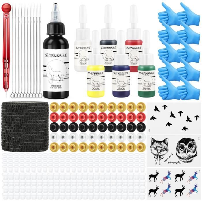 TATOOINE Hand Poke and Stick Kit de Tatouage 10 Aiguilles 5 Paire Gants Jetables 4 pcs Encre de ...