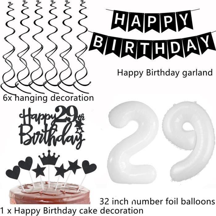 Ballon 29 Ans Anniversaire Homme Décoration Noir Blanc Décoration ...