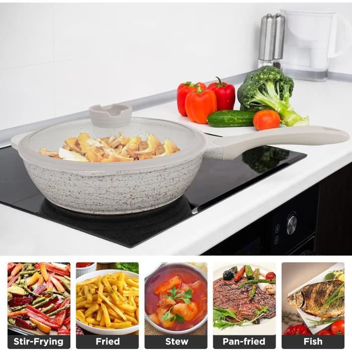 Sauteuse Induction Avec Couvercle Poêle À Frire Revêtement Anti-Adhérent Sans Pfoa Fonte D ...