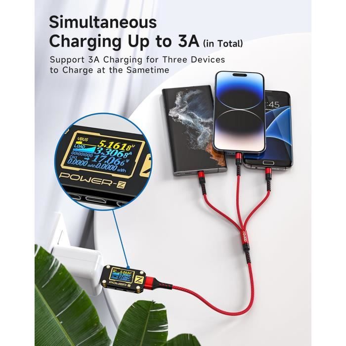 Câble Chargeur Multi Embout Court [50CM], 3 en 1 Câble Universel Cable ...