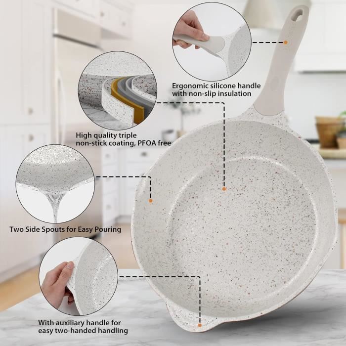 Sauteuse Induction Avec Couvercle Poêle À Frire Revêtement Anti-Adhérent Sans Pfoa Fonte D ...