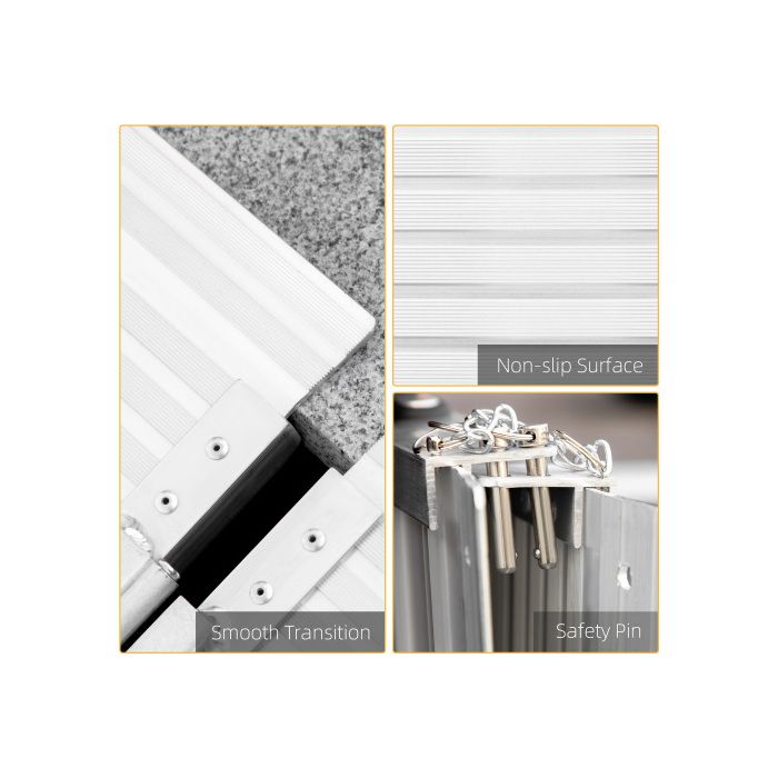 HOMCOM Textured Aluminum Folding Wheelchair Ramp, 183 x 72 cm Portable ...