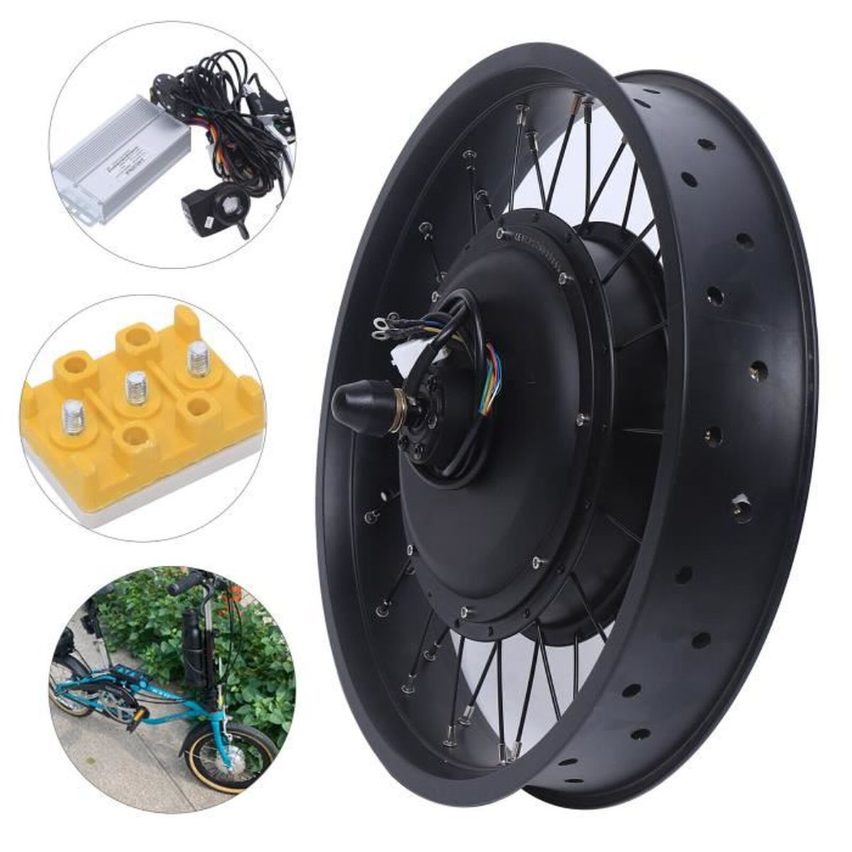 20 pouces 48v 1000w 20x4in roue arrière vélo électrique 48v 1000w kit de modification de vélo ...