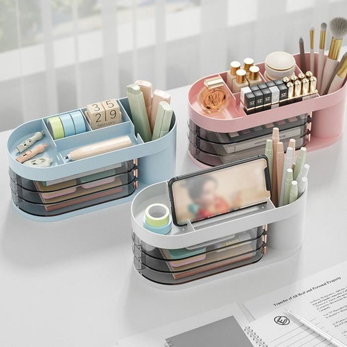 Porte-stylos de bureau multicouches, ornement d'organisateur de ...