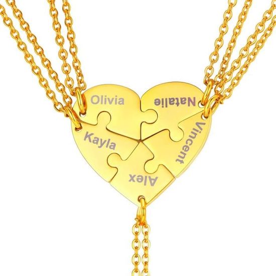 Femme Collier Coeur Séparable À Personnaliser Pendentifs Puzzle 2-3-4-5 ...