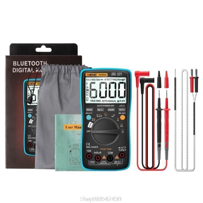 Multimètre numérique AN9002, Bluetooth, True RMS, 6000 points, testeur ...