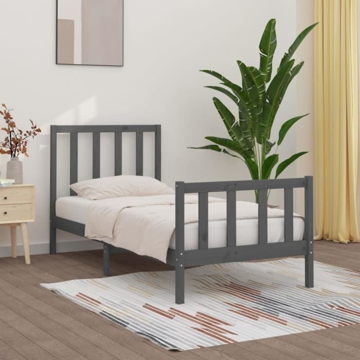 Lit Simple 90x200cm, Structure de lit en Bois massif 1 place, Sommier ...