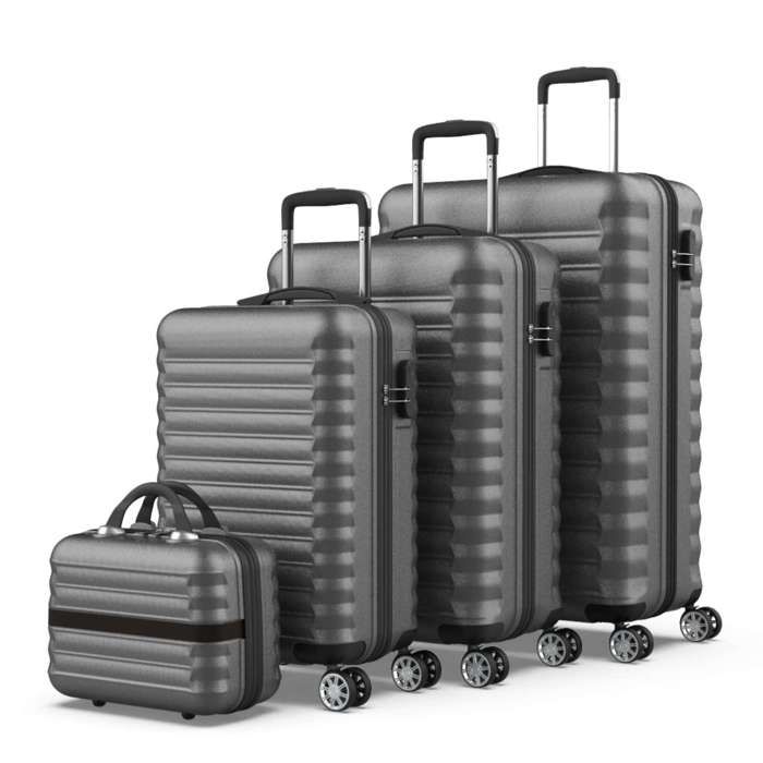 Ensemble de 4 valises rigides NUMADA en ABS gris avec trousse de toilette