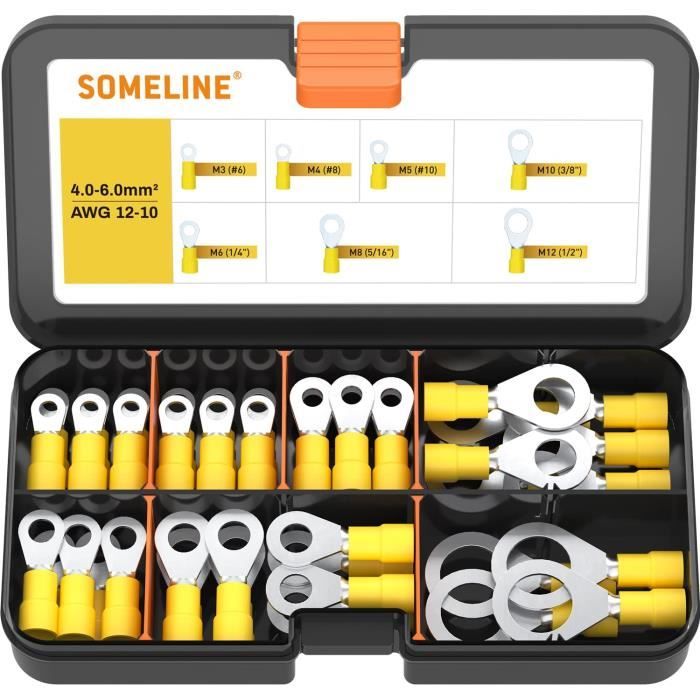 Cosses à anneau 4-6 mm2 jeu de cosses à anneau trou jaune Ø M3 -M12 connecteur à sertir ...