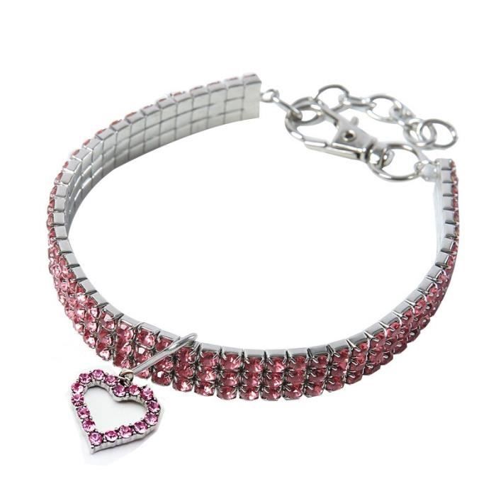 Pink 30cm -Collier en cristal en forme de cœur pour animaux de ...