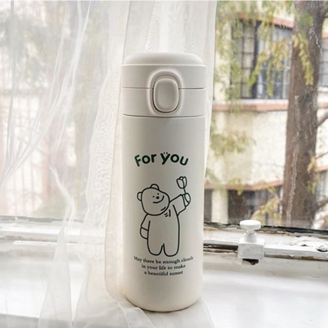 GOURDE BIDON,Flower bear no bag-450ml--Ours blanc en acier inoxydable, grande capacité, Portable ...