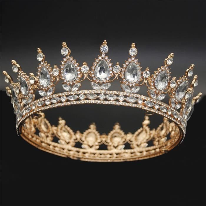 Gold White -Couronne diadème de mariée en cristal Baroque,14 cm,grand ...