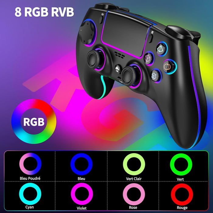 Manette de jeu pour PS5 - EDILIX - Éclairage RGB - Joystick effet Hall ...