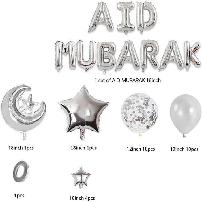 Aid Mubarak Decoration Argent 2024 Eid Mubarak Decoration Ballon Aid ...