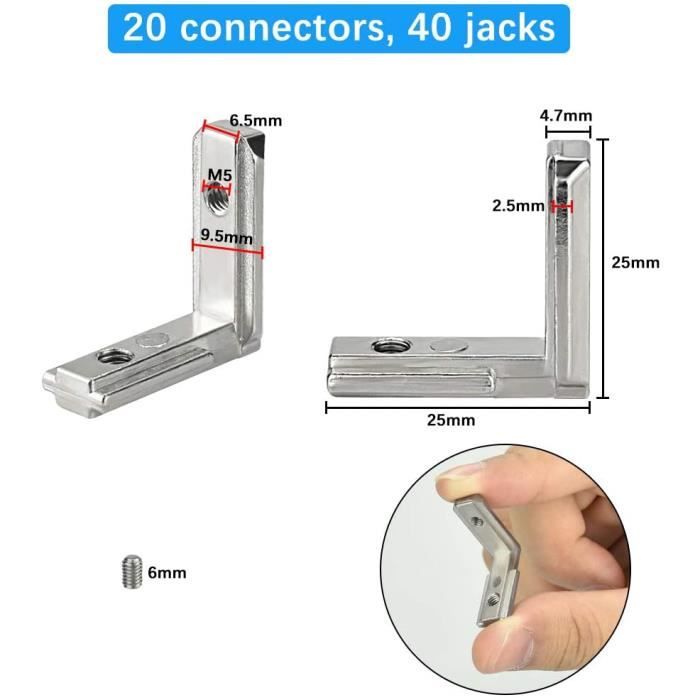 20 Pcs Équerre de Fixation Renforcée Double avec 40 Pcs Vis de 6mm ...