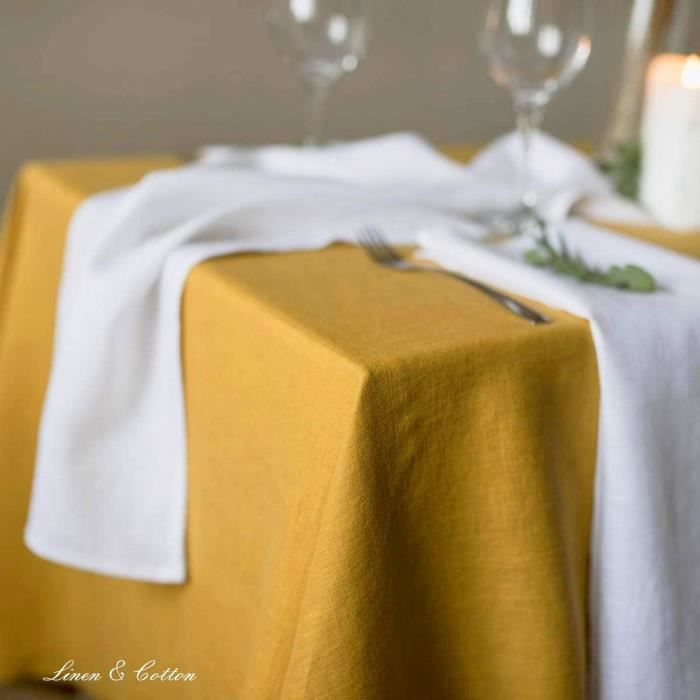 Nappe De Table En Tissu Drap De Table À Manger Hygge -100% Lin Jaune ...