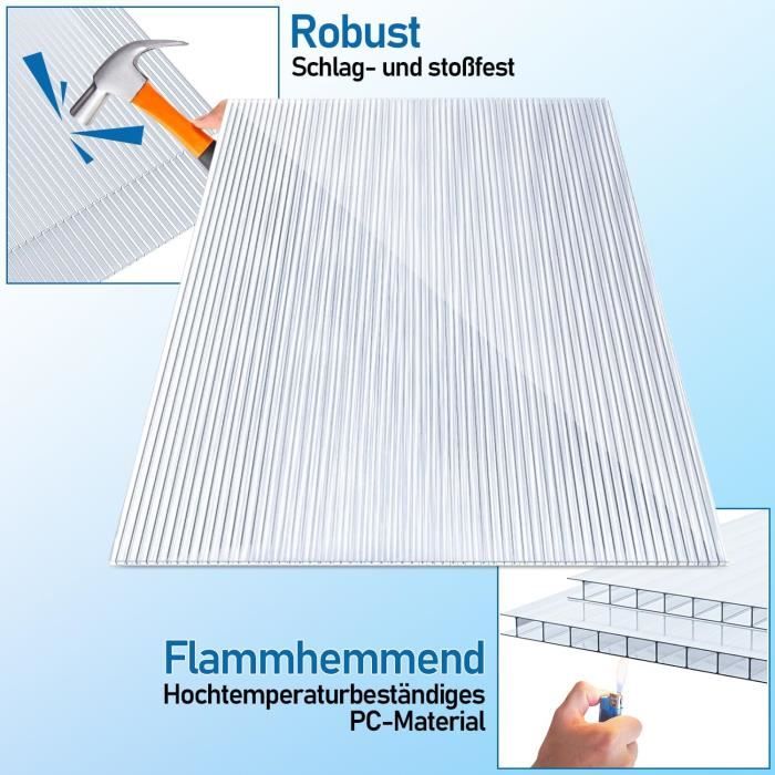 Lospitch Lot de 14 plaques alvéolaires en polycarbonate - 1210 x 605 mm ...