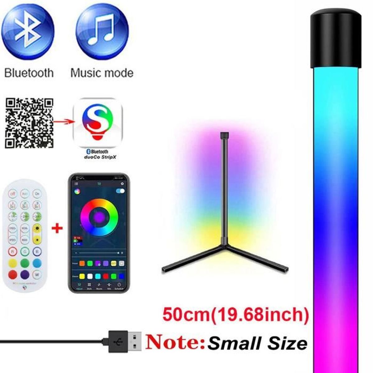 (Bluetooth 50cm-BK|RGBW)Lampadaire d'angle LED sur pied avec télécommande, éclairage d'intérieur ...