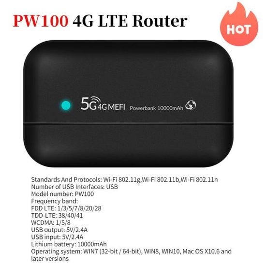 4G 10000mAh - Routeur WIFI mobile portable 4G-5G, 150Mbps, sans fil ...