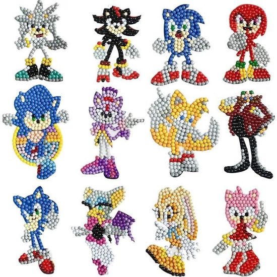 12 Pièces Sonnic The Hedgehog Diamond Painting Autocollants Kits ...