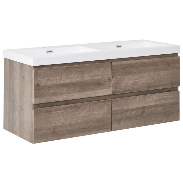 Meuble-lavabo mural avec double vasque VIEDMA 120 cm 52 cm Taupe ...