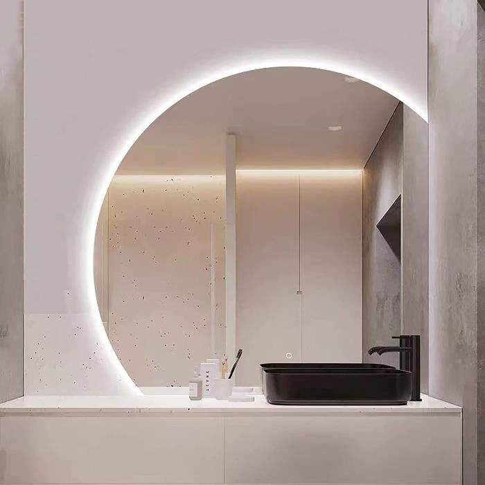 Miroir Demi-Rond Rétroéclairé À LED, Grand Miroir De Salle De Bain Avec ...