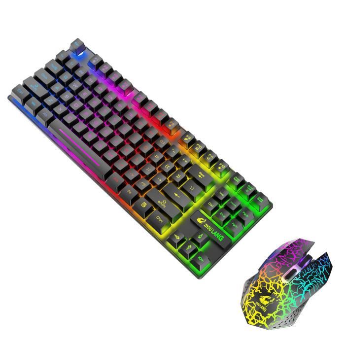 Kit clavier et souris rétroéclairé sans fil de jeu, 800-1600-2400 DPI ...