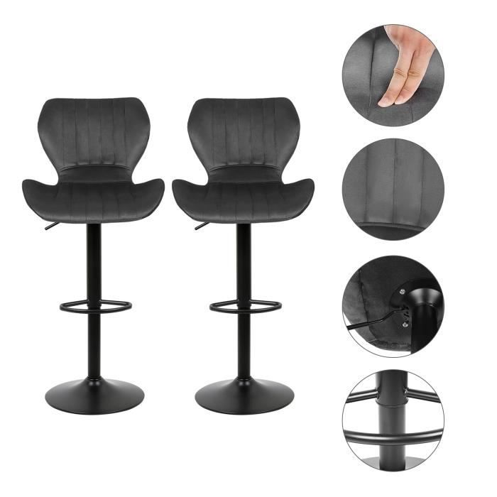 BLGUNSAV 4 X TABOURET DE BAR, NOIR, 47*42*(93-113)CM. - Cdiscount Maison