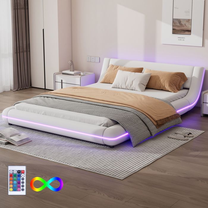 Lit double 140x200 cm, Design moderne - Lumière ambiante LED - Tiroirs ...