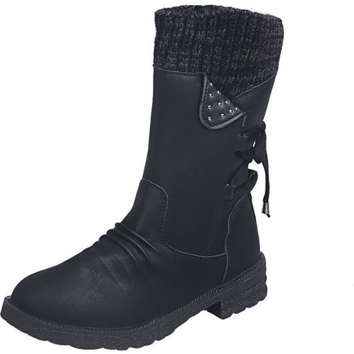 Bottes Femme,Bottes Femme en PU Cuir Mode Rétro,Talon Carré,zipper-Noir ...
