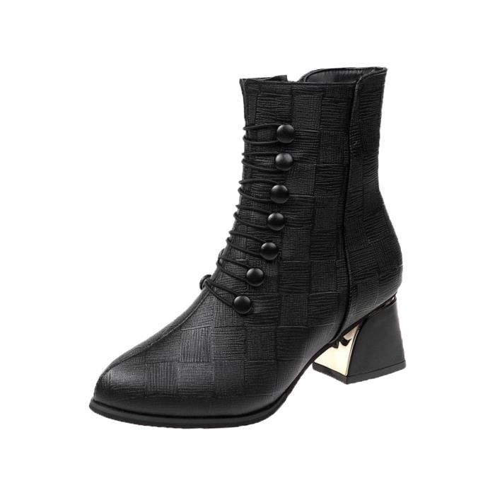 Lukcolor Botte Femmes Plus Velours Mi-Talon En Coton Bottes Bout Pointu ...