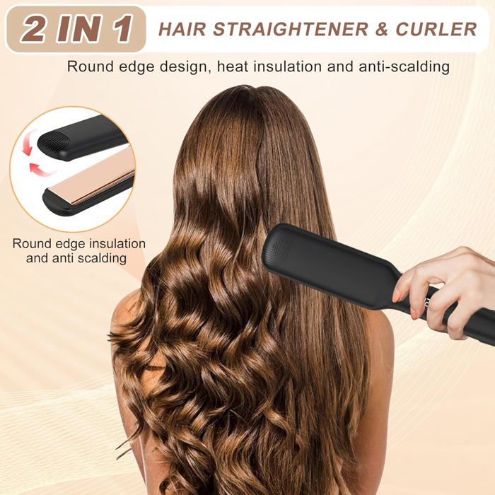 Lisseur Cheveux,Professionnel Lisseur Boucleur Cheveux 2 en 1,Fer à Lisser Céramique Tourmaline ...