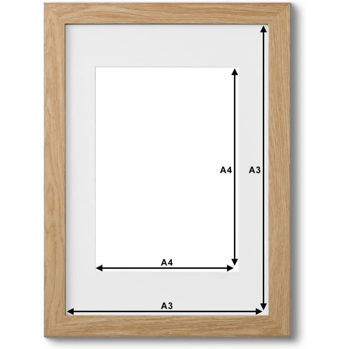 ® Cadre photo A3 moderne en bois de chêne avec passe-partout blanc A4 à ...