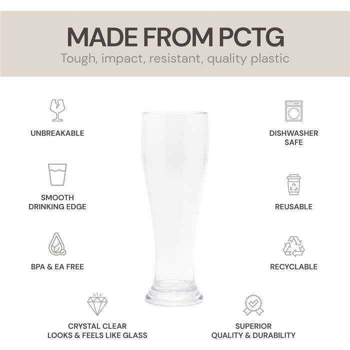 BELLAFORTE Lot de 4 verres à bière incassables en plastique incassable ...