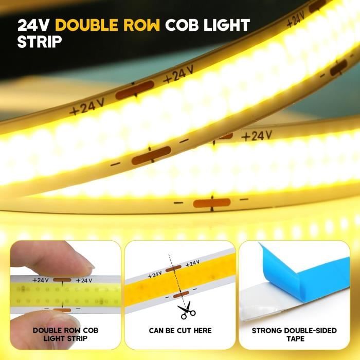 24V Cob Ruban À Led, 600Leds-M Led Strip Lights, Flexible Étanche ...