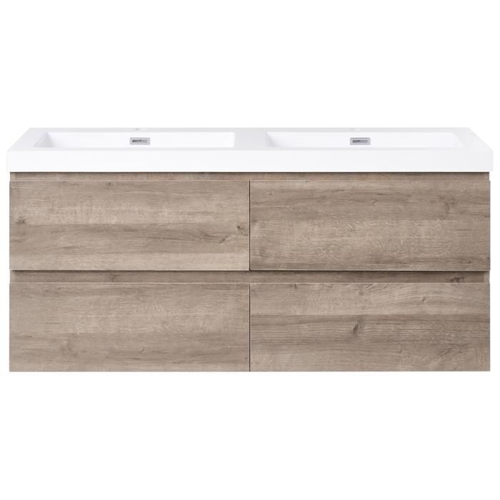 Meuble-lavabo mural avec double vasque VIEDMA 120 cm 52 cm Taupe ...