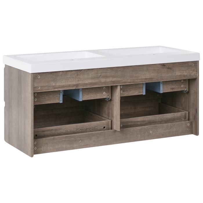 Meuble-lavabo mural avec double vasque VIEDMA 120 cm 52 cm Taupe ...