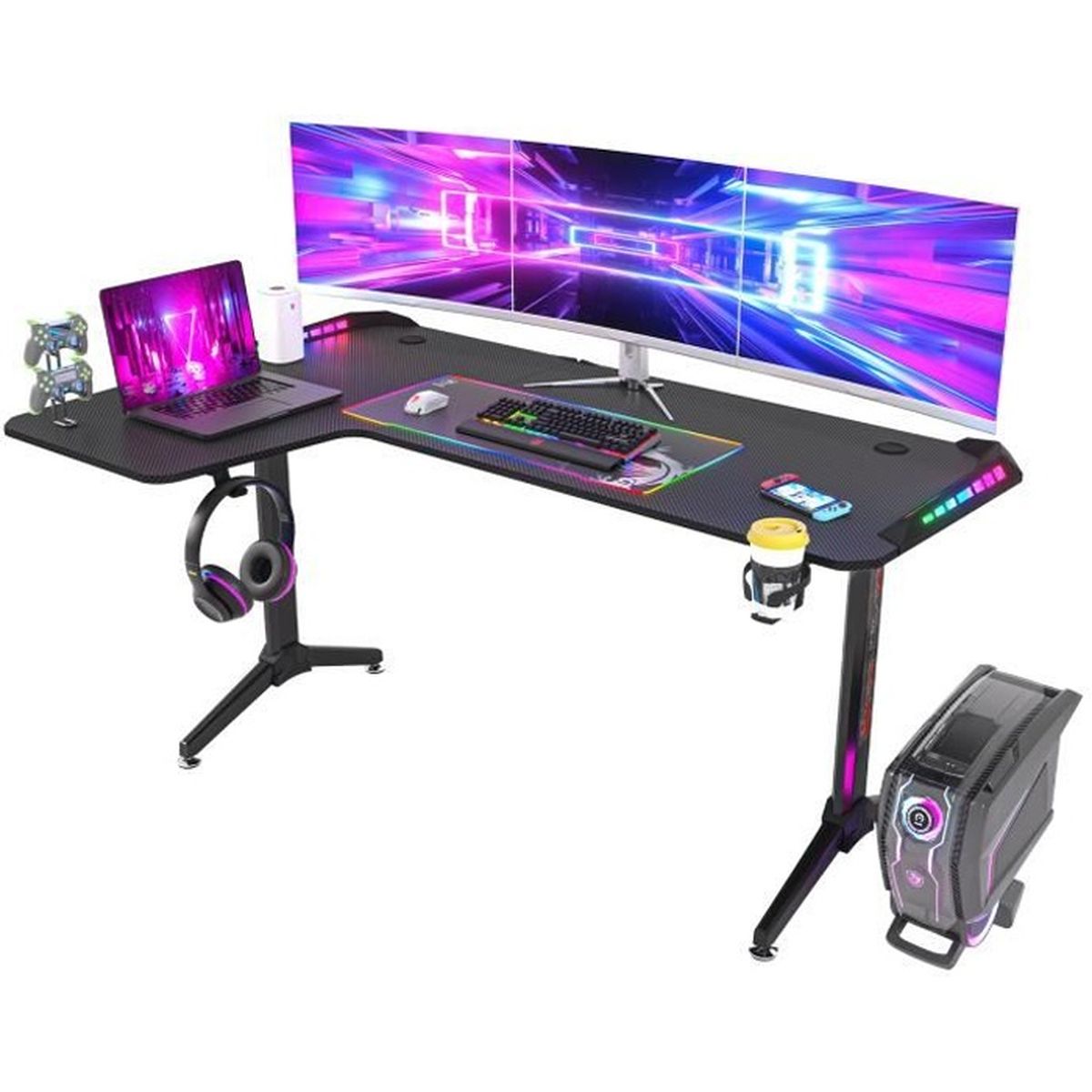 Bureau Gaming LED Angle 162x100x77cm Bureau Gamer Forme L Gauche Table ...