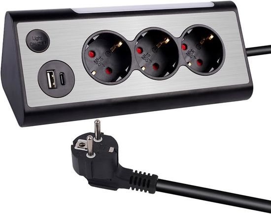 Noir Multiprise multiprise 3 Prises Noire avec USB A et Type C (Max 5V ...