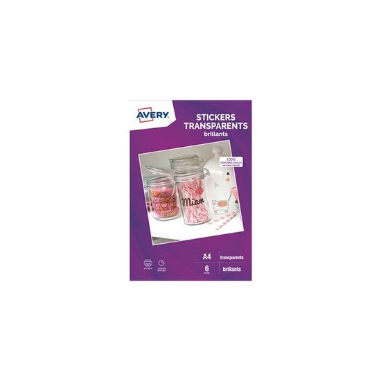 Papier AVERY 5 Stikers transparents A4 - Cdiscount Informatique